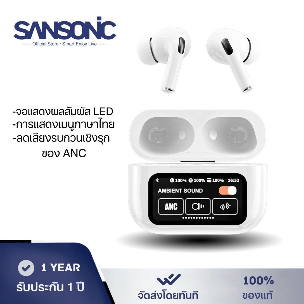 SANSONIC หูฟังไร้สาย หูฟัง Bluetooth จอแสดงผลสัมผัส LED หูฟังบลูทูธ 5.4 ...