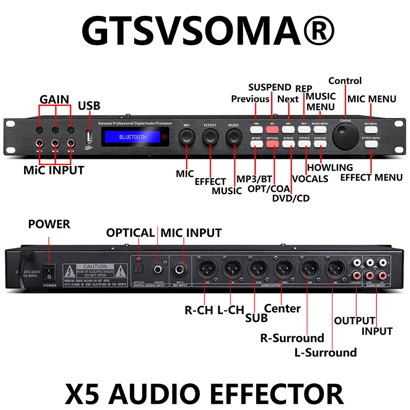 Audio X5 DSP Effector karaoke Mic/Music/ EQ High-end เครื่องเสียง KTV Bluetooth XLR 5.1 ช่อง USB ...