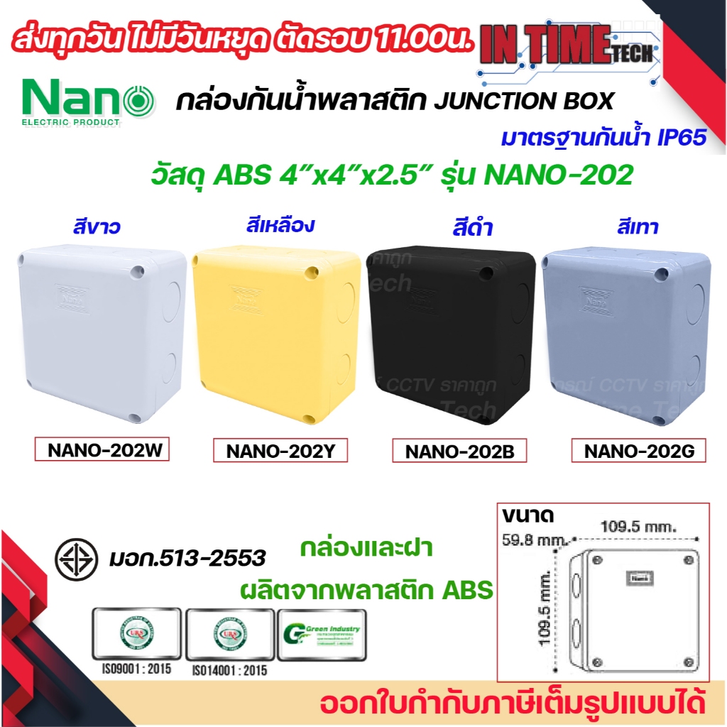 NANO กล่องพักสาย 4x4 ABS รุ่น NANO-202W บล็อคพักสาย Box กันน้ำ สีขาว สีเหลือง สีดำ และสีเทา IP65 ...