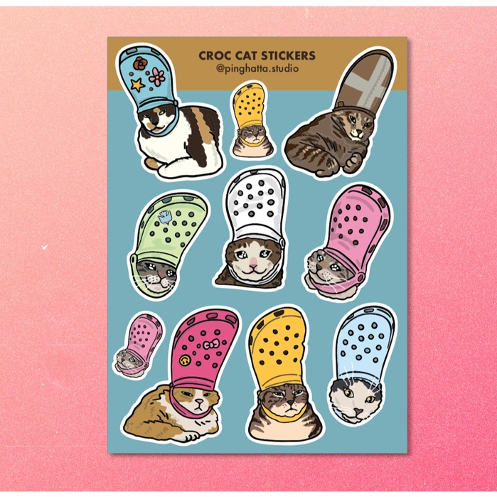 สติกเกอร์แผ่น Croc Cat Meme Sticker Sheet สติกเกอร์ ไดคัท กันน้ำ ลายมีม ...