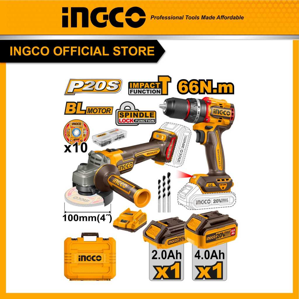 INGCO Combo Set สว่านกระแทก 20V+เครื่องเจียร์ 20V CKLI2027310 | Shopee ...