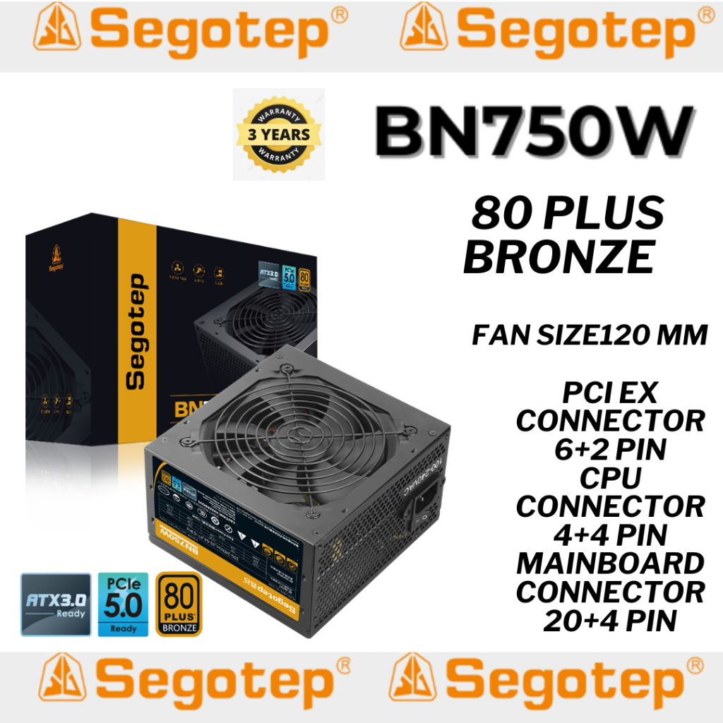 POWER SUPPLY SEGOTEP BN750W 750W 80 PLUS BRONZE NON MODULAR (BLACK) | Shopee Thailand