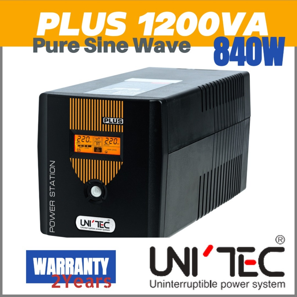 UPS Unitec Model :Plus Pure Sine Wave 1200VA/840W สำหรับคอมประกอบ/PSU80+/RIG/ Pure Sine Wave 100 ...
