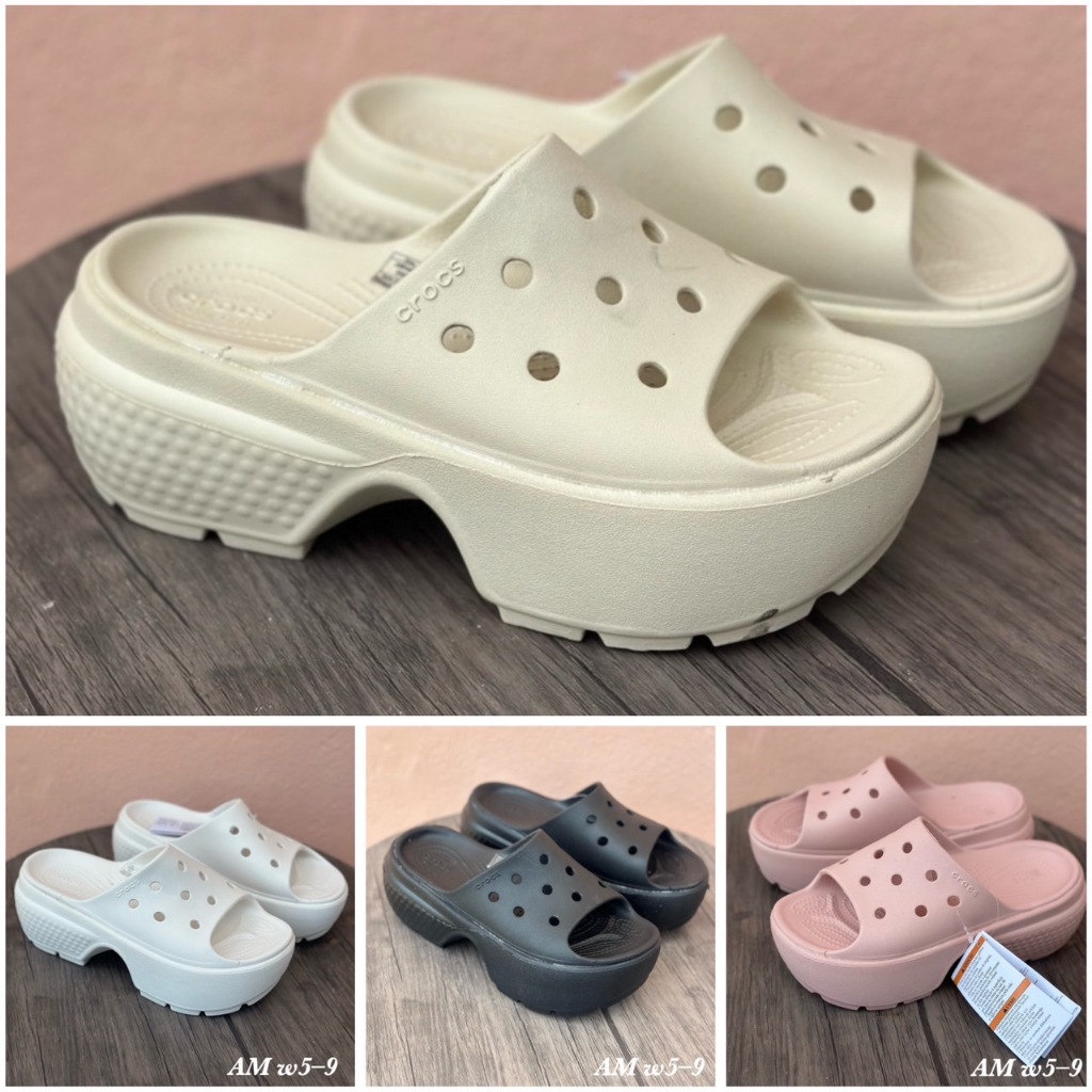 รองเท้าแตะ Cro*s Stomp Slide วัสดุผลิตจากยางแท้ 100% ขายดีที่สุดราคาส่ง ใส่สบาย สำหรับผู้หญิง Sz ...
