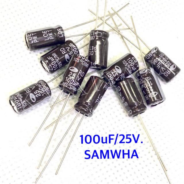 [จำนวน 100ตัว] Capacitor ค่า 100uF 25V. ยี่ห้อ Samwha ของแท้ | Shopee Thailand