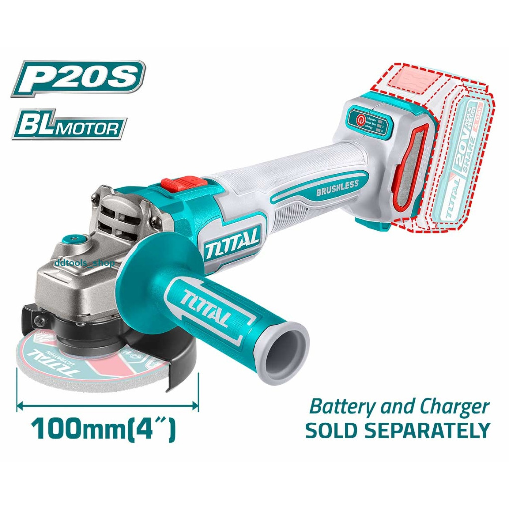 TOTAL เครื่องเจียรไร้สาย หินเจียแบตเตอรี่ 20V ขนาด 4" รุ่น TAGLI21104 ...