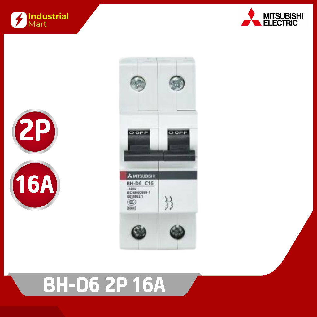 Mitsubishi BH-D6 2P 16A Miniature Circuit Breaker MCB ลูกย่อยเบรกเกอร์ | Shopee Thailand
