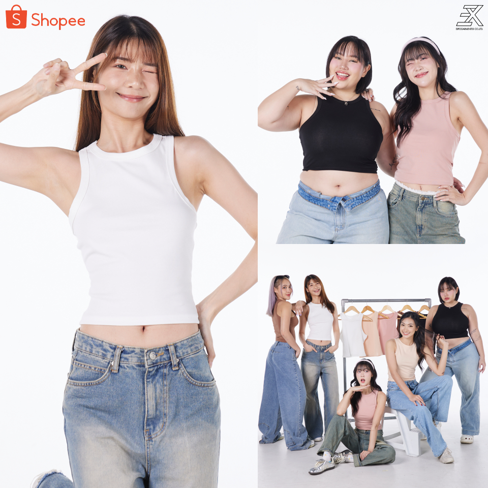 Expogarment เสื้อกล้าม ครอป แขนกุด ผ้ายูนิ Spandex ยืดได้ถึงรอบอก 44 ...