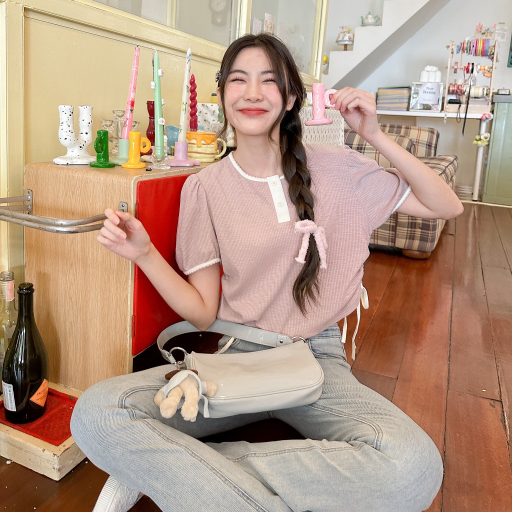 DAILYLOOK.SM --- Never top เสื้อครอปสีชมพูอมม่วง ละมุน | Shopee Thailand