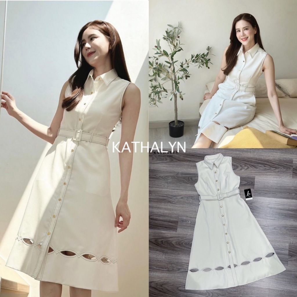 KATHALYN ดรสกระโปรงแขนกุด คอปก(*รบกวนเช็คสต๊อกก่อนกดสั่งซื้อ) | Shopee Thailand