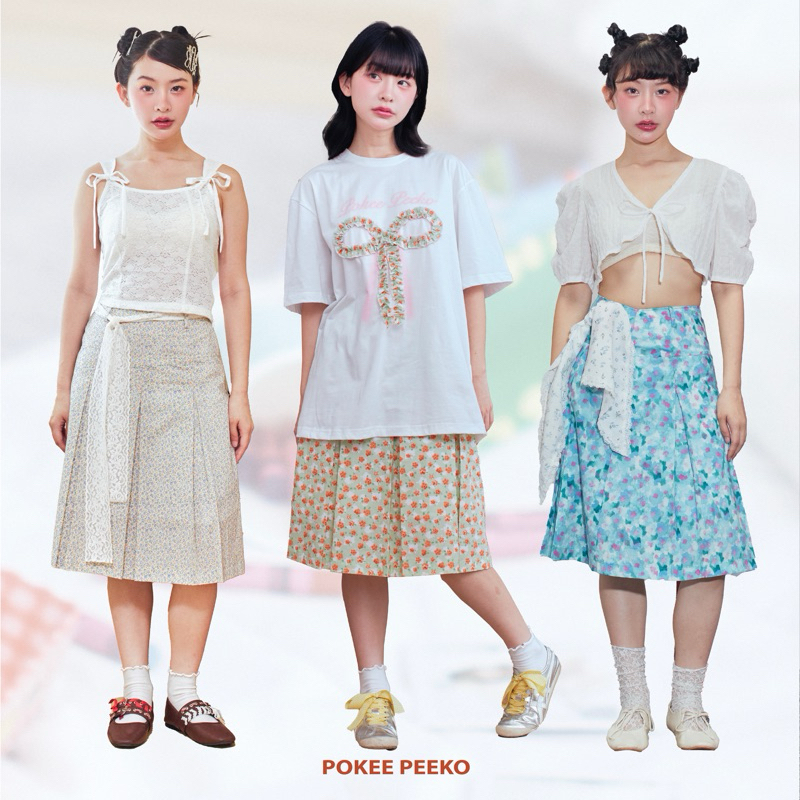 POKEE | PLEATS SKIRT กระโปรงพิมพ์ลายดอกไม้ (cotton 🇯🇵) | Shopee Thailand