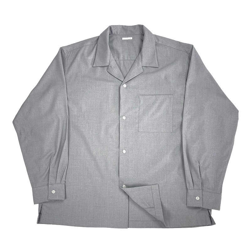 เสื้อเชิ้ตมือสองแบรนด์ GU Open Collar Shirt Oversize อก50'' สีเทา แขน ...
