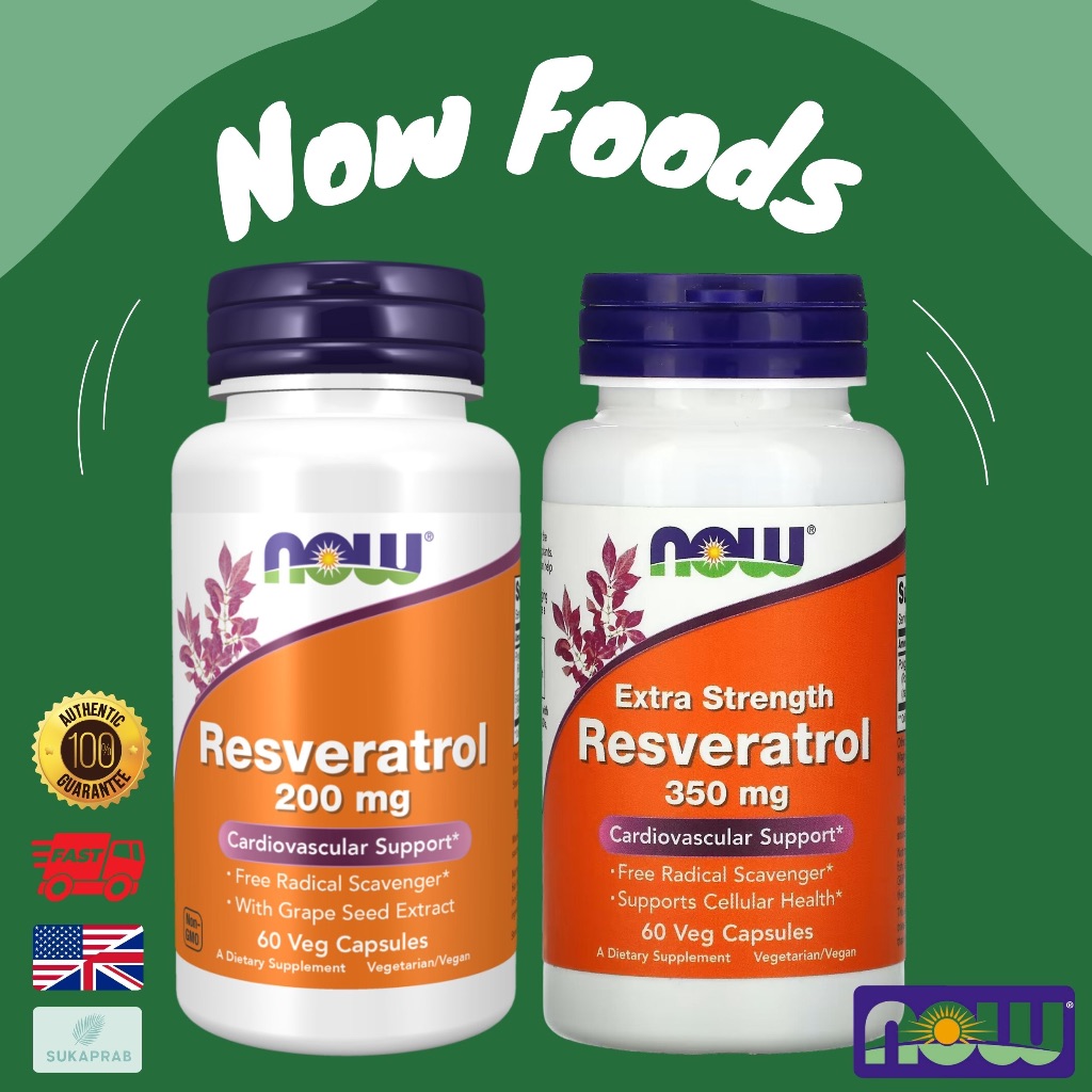 NOW Foods Extra Strength Resveratrol 50 mg / 200 mg / 350 mg 60 Veg ...