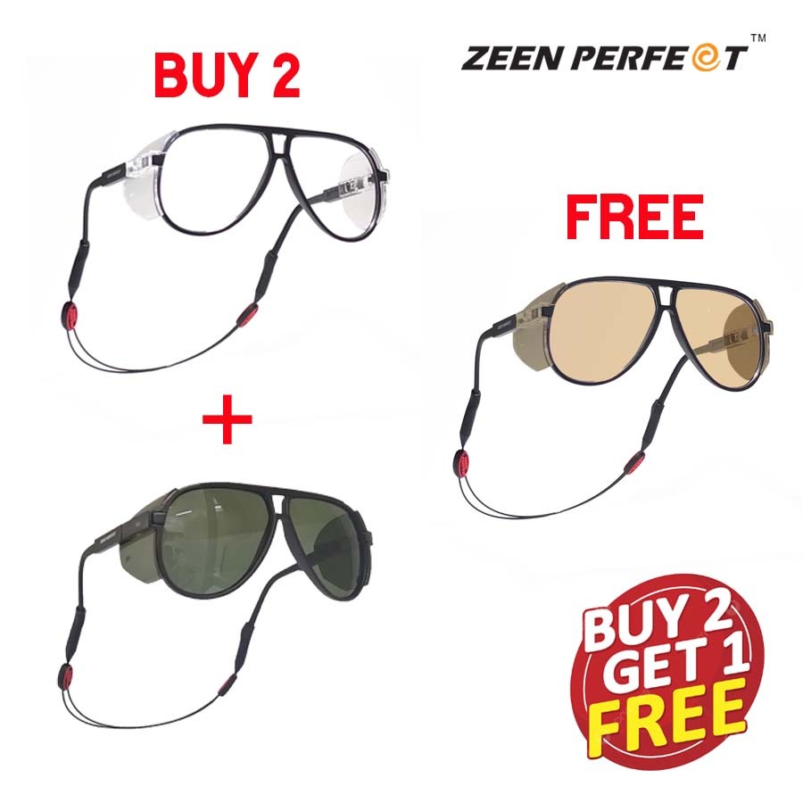 แว่น Safety ZEEN PERFECT Aviator style แบบมีกระบังข้าง ฟรีสายคาดคล้อง ...