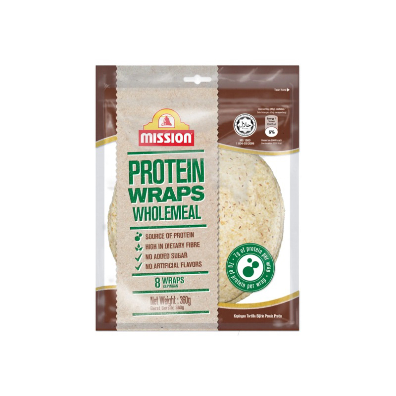 Mission Protein wraps wholmeal 8 wraps แผ่นแป้งแร็บ โปรตีน fl | Shopee ...