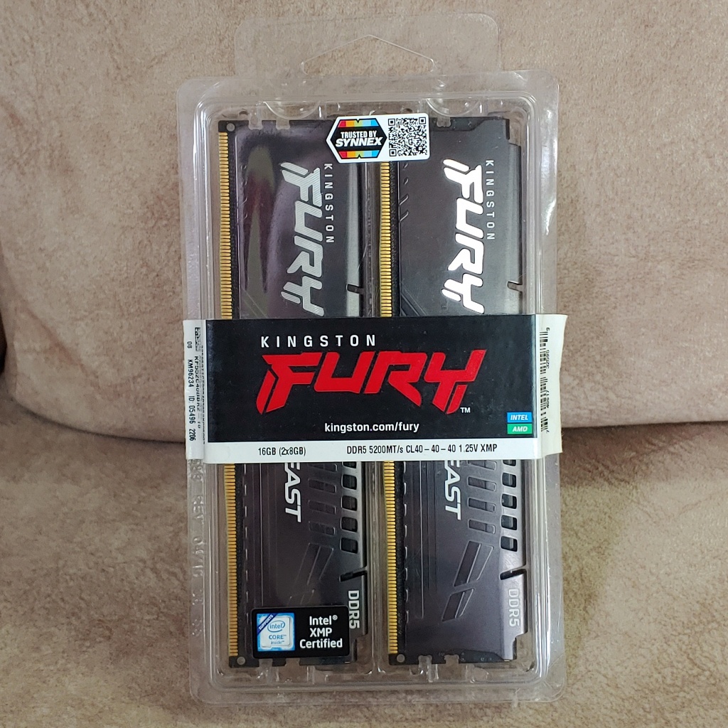 RAM PC DDR5 16GB (8GBx2) 5200MHz KINGSTON Fury Beast ประกัน Synnex Limited Lifetime สินค้ามือสอง ...