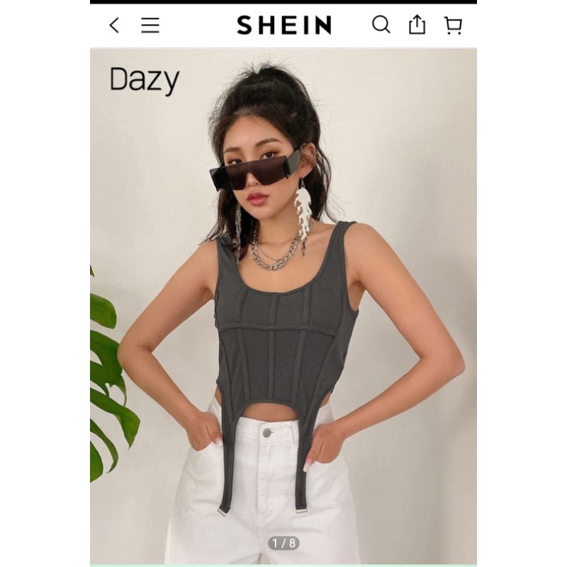 มือ 1 แบรนด์ SHEIN size S เสื้อสายเดี่ยวไหมพรมบางสีเขียวทหารออกเทาค่ะ รอบอก 32-36 ความยาว 16 ...