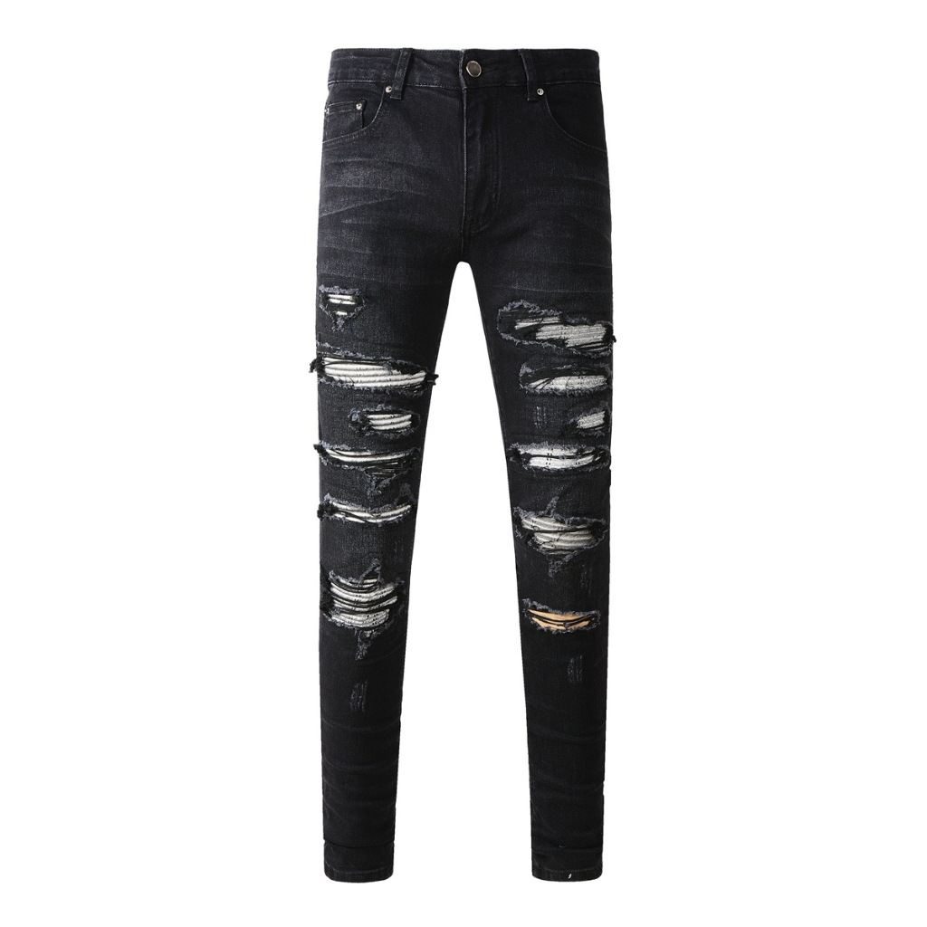 AMIRI black small straight hole patch tight slim fit jeans | Shopee ...