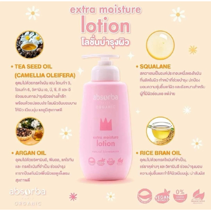 Absorba Organic extra Moisture Lotion โลชั่นบำรุงผิวกายสูตรอ่อนโยน ให้ ...