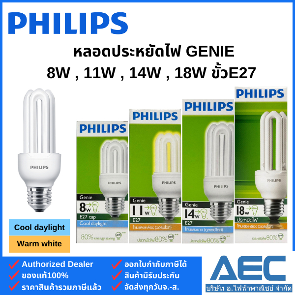 PHILIPS หลอดประหยัดไฟ จีนี่ Genie 8W 11W 14W 18W ขั้วE27 | Shopee Thailand