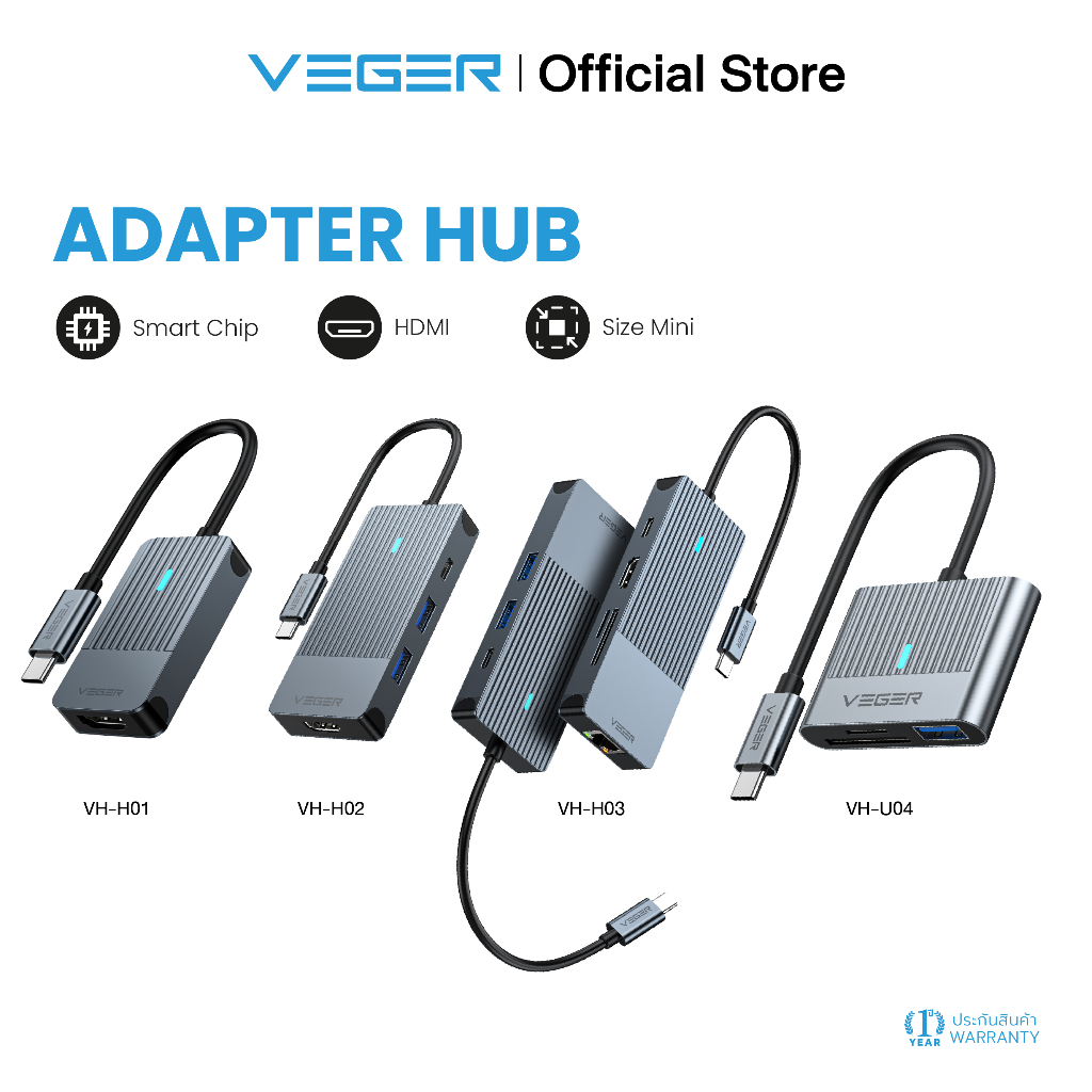 VEGER VH-H01 / VH-H02 / VH-H03 /VH-U04 Adapter HUB อะแดปเตอร์ฮับ USB-C ...