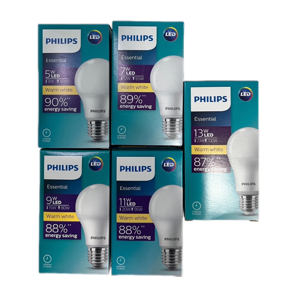 PHILIPS หลอดไฟ LED รุ่น ESSENTIAL ขนาด 5W/7W/9W/11W/13W แสงสีเหลือง (Warm white) ขั้ว E27 ...