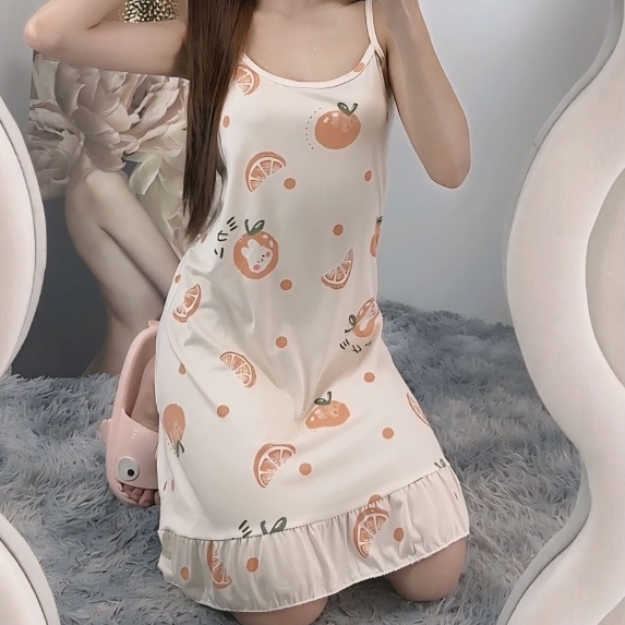 น่ารัก กระโปรง ชุดนอนสายเดี่ยวกระโปรง ผ้านิ่ม ใส่สบาย ลายพิมพ์บางเฉียบ ใส่ได้ทั้งคนผอมและคนอ้วน ...