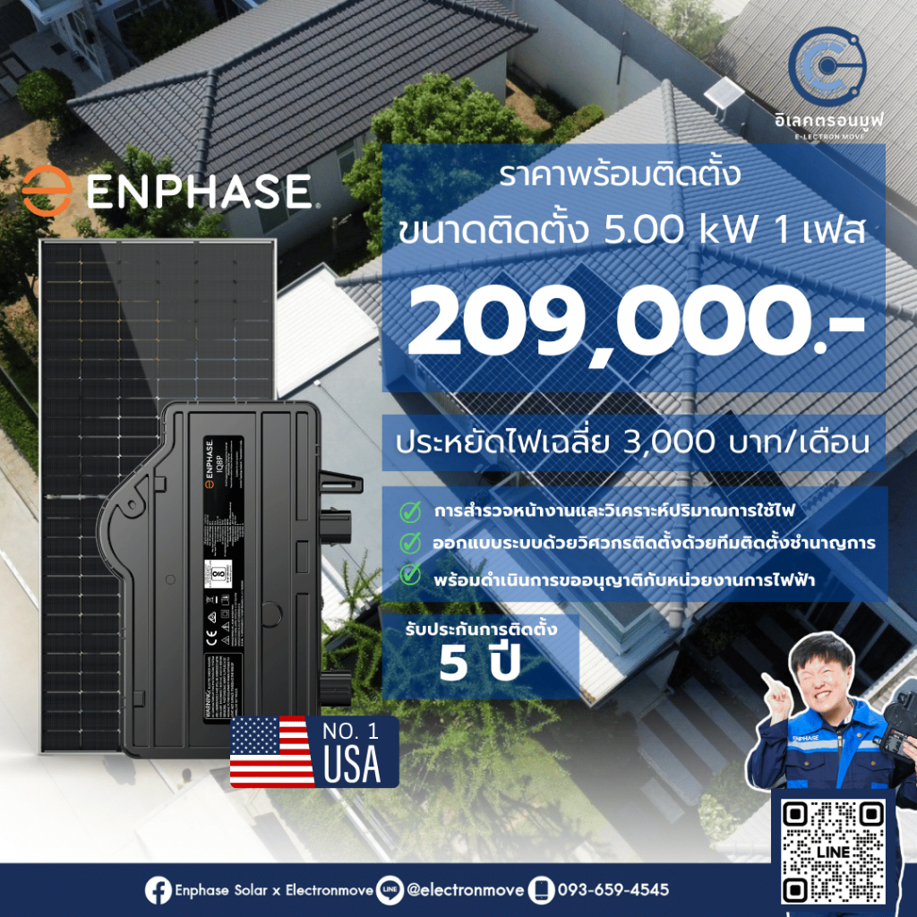 โซลาร์รูฟท็อป Enphase Solar Cell แบบ Micro Inverter 5.00 kWp ระบบ 1เฟส ...