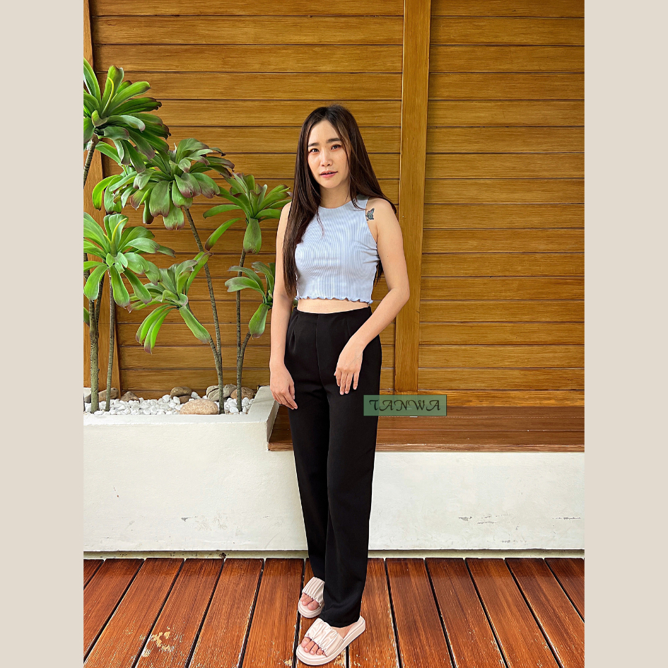 กางเกงขายาวฮานาโกะ ขากระบอก (เอว 26-40 นิ้ว) สาวอวบ รุ่นซิปข้าง | Shopee Thailand