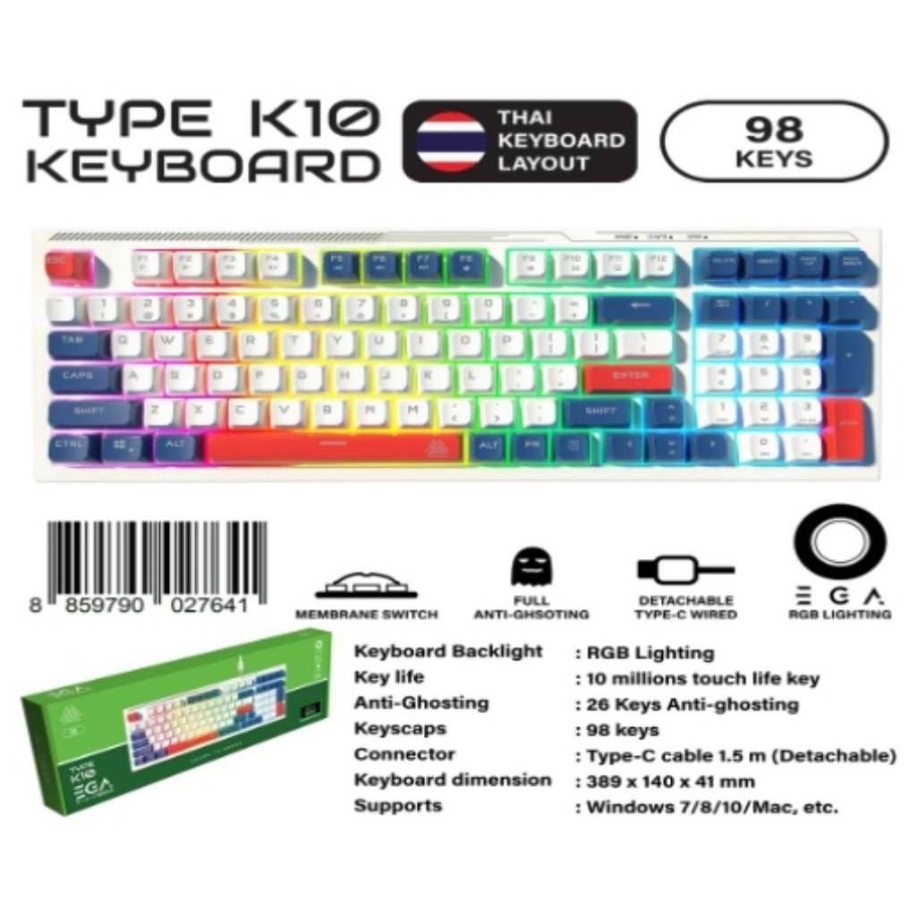 คีย์บอร์ดเกมมิ่งมีไฟ RGB EGA รุ่น K10 คีย์บอร์ดเสียงเงียบ ปุ่มนุ่ม ...