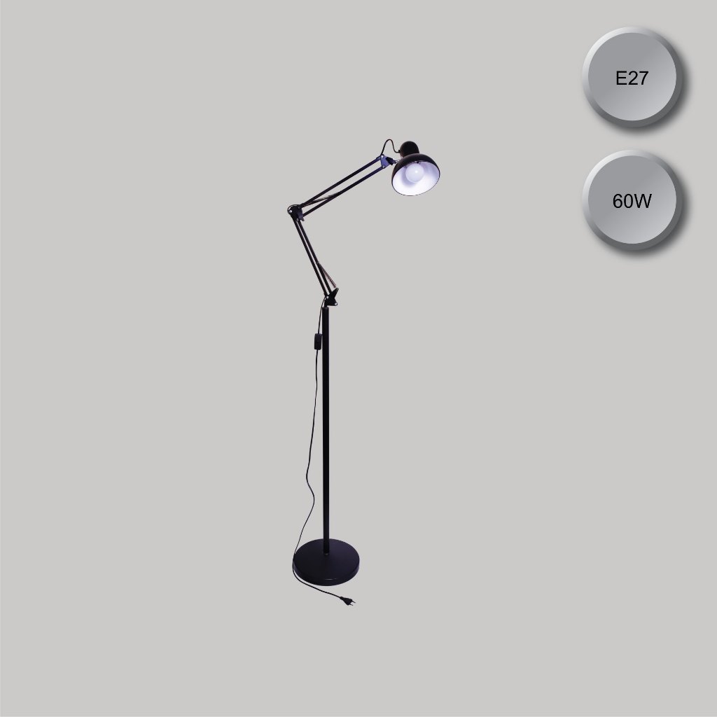 Toshino โคมไฟตั้งพิ้น DL-05 สีดำ (หลอดไฟขั้ว E27) ขาปรับระดับได้ สายยาว ...