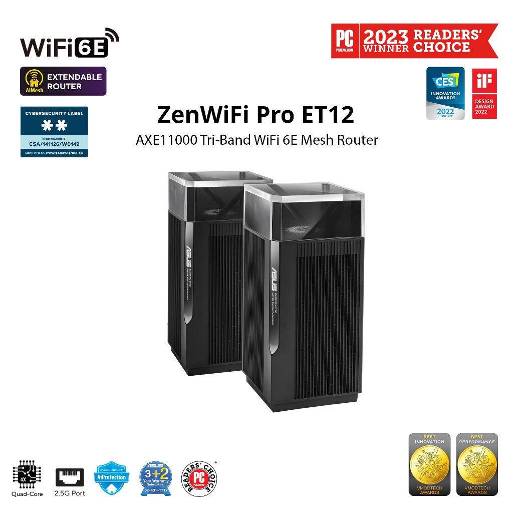 ASUS ZenWiFi Pro ET12 AXE11000 Tri Band WiFi6E Mesh Router (2PK ...