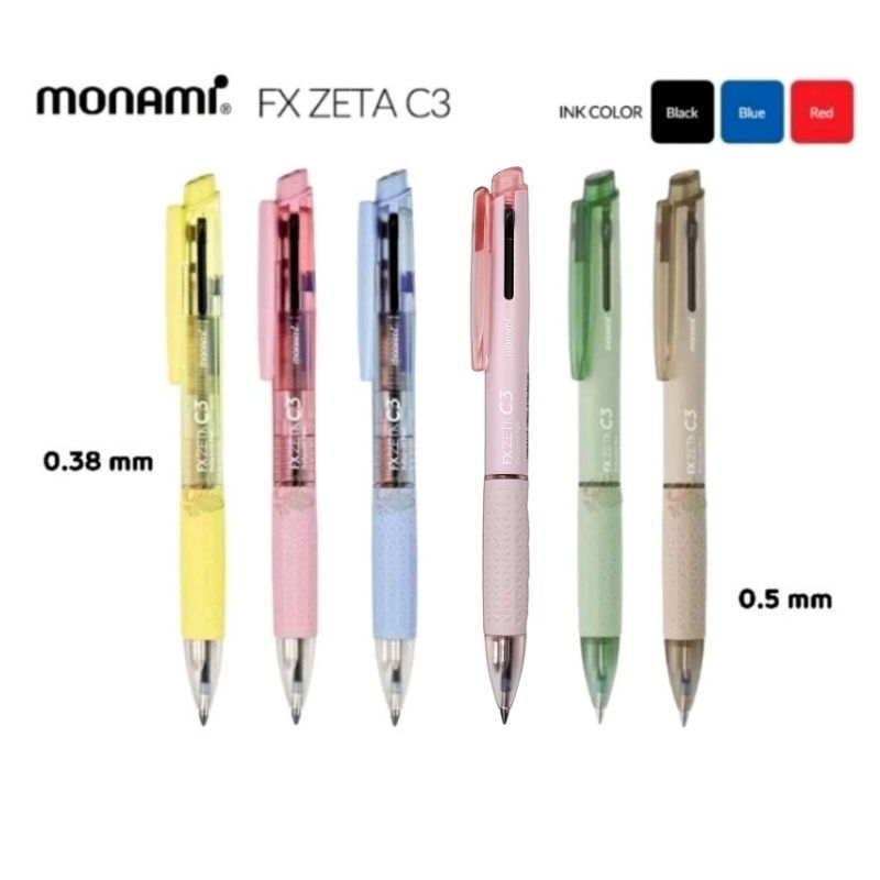 Monami ปากกาลูกลื่น 3 ระบบ FX-ZETA C3 ขาด 0.38 มม. และ 0.5 มม. มีหมึกดำ น้ำเงิน และแดง เขียนลื่น ...
