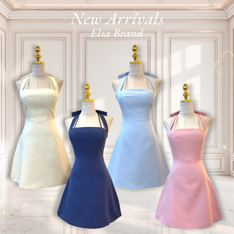 [ELSA] Y041 ชุดเดรสกระโปรงเกาะอกคล้องคอโบว์ด้านหลัง สวยหรูดูแพงสไตล์สาว ...