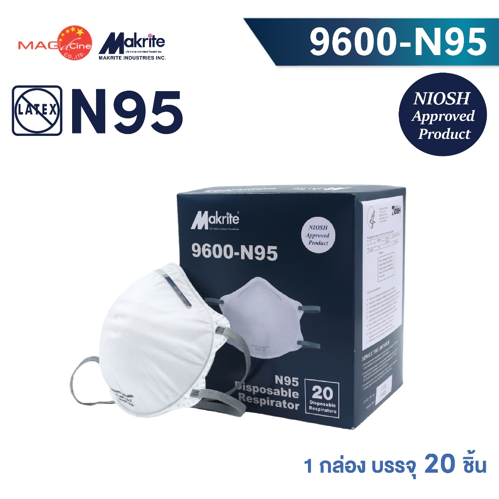 หน้ากากอนามัย Makrite รุ่น 9600-N95 หน้ากากN95 หน้ากากป้องกันฝุ่น 1 กล่อง บรรจุ 20 ชิ้น | Shopee ...