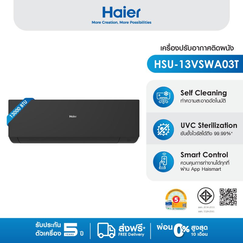 Haier เครื่องปรับอากาศอินเวอร์เตอร์ UV Cool Premium ขนาด 13300 BTU รุ่น HSU-13VSWA03T | Shopee ...