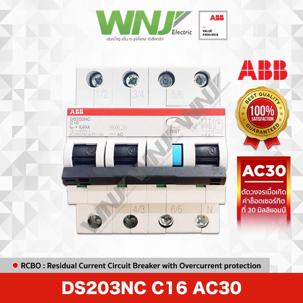 ABB RCBO กันดูดรุ่น DS203NC C16 AC30 ขนาด 16 แอมป์(A) 6kA | Shopee Thailand