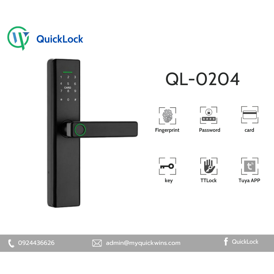 QuickLock กลอนประตูดิจิตอล กลอนประตูอัจฉริยะ รุ่น QL-0204 สีดำ | Shopee Thailand