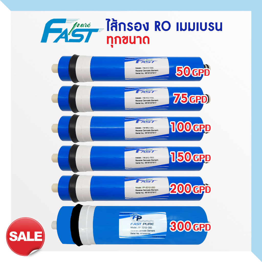 ไส้กรองน้ำ RO เมมเบรน 50 75 100 150 200 300 400 500 GPD FASTPURE 2012 3012 Membrane เครื่องกรอง ...