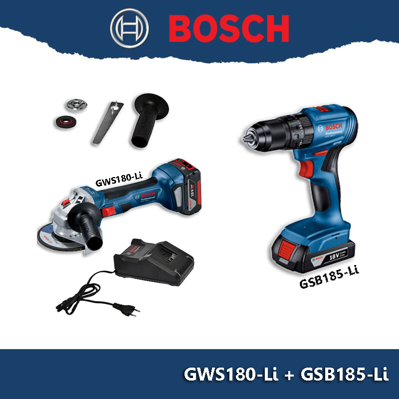 ฺBosch Combo Set ( GWS180-Li + GSB185-Li ) พร้อมแบต 2.0ah จำนวน 1ก้อน 4 ...