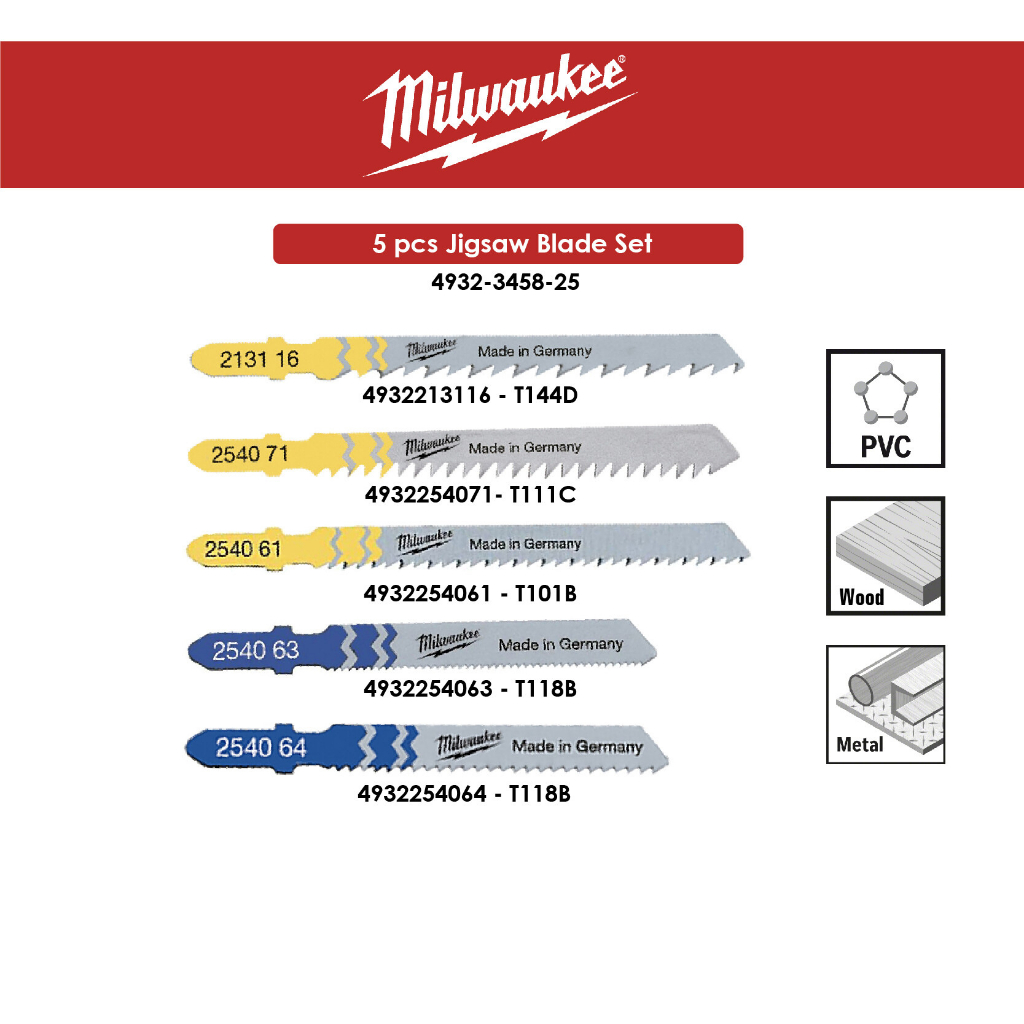 Milwaukee ใบจี๊กซอ 4932345825 ตัดไม้ ตัดเหล็ก ตัดpvc (5ใบชุด) | Shopee ...