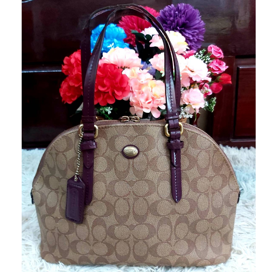 COACH SIGNATURE CORA DOMED SATCHEL F24606 ของแท้ มือสอง | Shopee Thailand