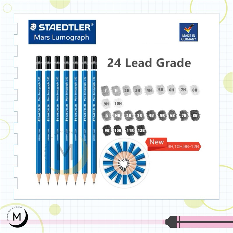 ดินสอ Staedtler รุ่น Mars Lumograph ดินสอเขียนแบบ ความเข้ม EE 9B 8B 7B 6B 5B 4B 3B 2B B HB 9H 8H ...