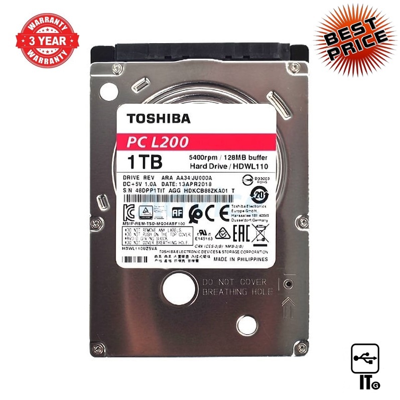 1 TB HDD (NOTEBOOK) TOSHIBA L200 (5400RPM, 128MB, SATA-3, HDWL110UZSVA ...