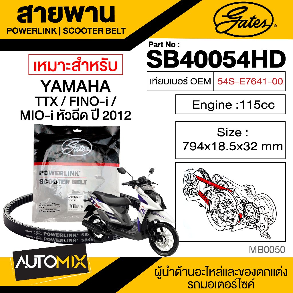 สายพาน YAMAHA TTX / MIO หัวฉีด (ปี2012) POWERLINK SCOOTER BELT สายพาน ...