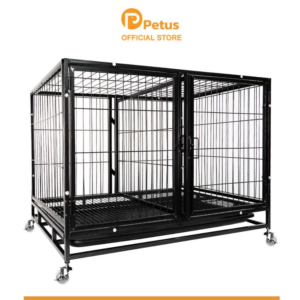 Petus กรงหมา ซี่กรงห่าง 4 ซม. กรงแบ่ง 2 ช่อง กรงแม่ลูก เหล็กหนา ประตู ...