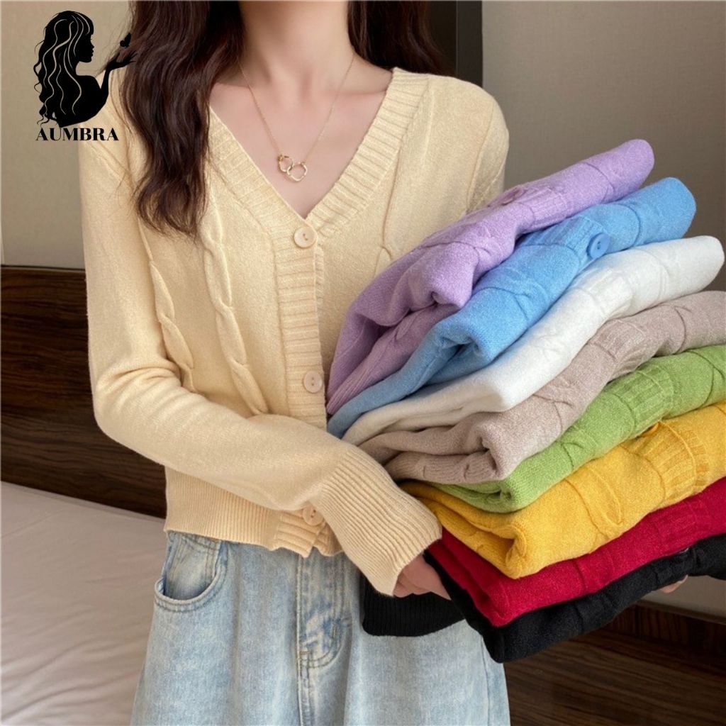 เสื้อถักไหมพรมแขนยาว ใส่อุ่น นุ่มสบาย สไตล์เกาหลี กระดุมหน้า สีสวยมาก น่ารักสุดๆ พร้อมส่ง TS013 ...