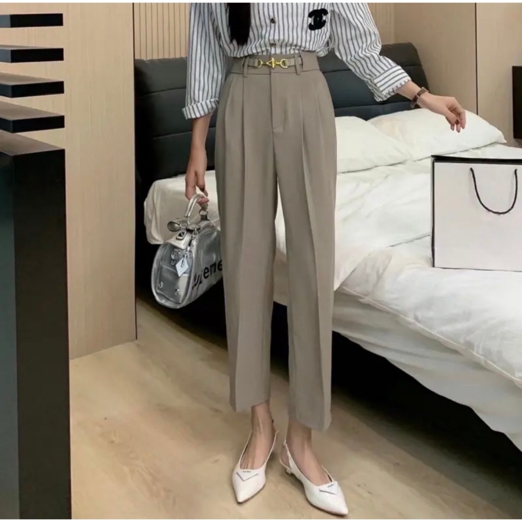 {พร้อมส่ง}รุ่น( D- กางเกงjagucci น้ำตาล) กางเกงขายาว แฟชั่น เอวสม็อค ...