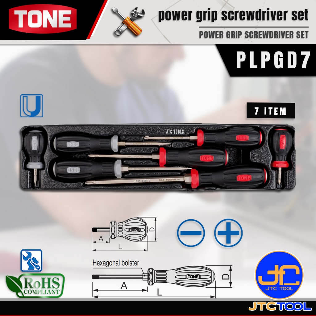 TONE ไขควงด้ามยางปลายแม่เหล็กชุด 7ตัว รุ่น PLPGD7 - Power Grip ...