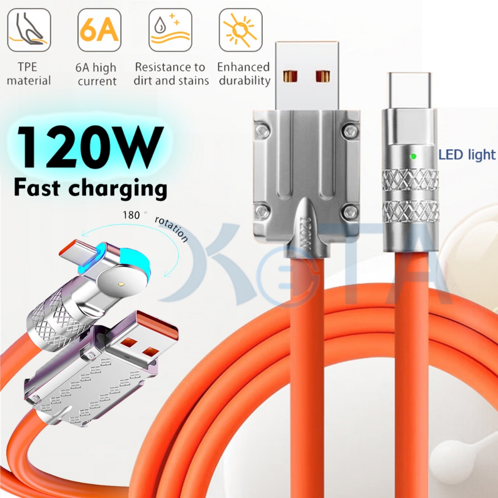 ตัวหนา2เมตร 120W 6A Super Fast Charge Type-C Liquid ซิลิโคนสาย PD USB ...